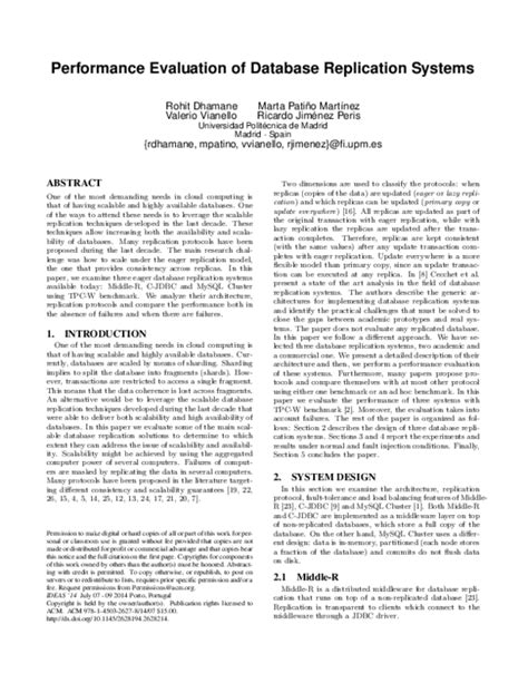 pdf performance evaluation of database replication systems