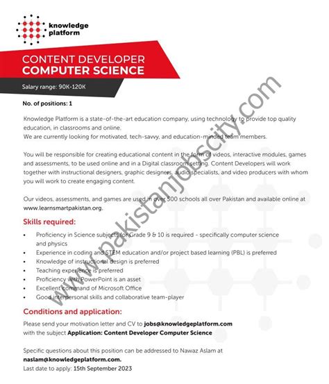 Knowledge Platform Jobs Content Developer Computer Science