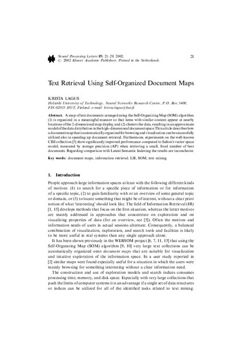 pdf text retrieval using self organized document maps