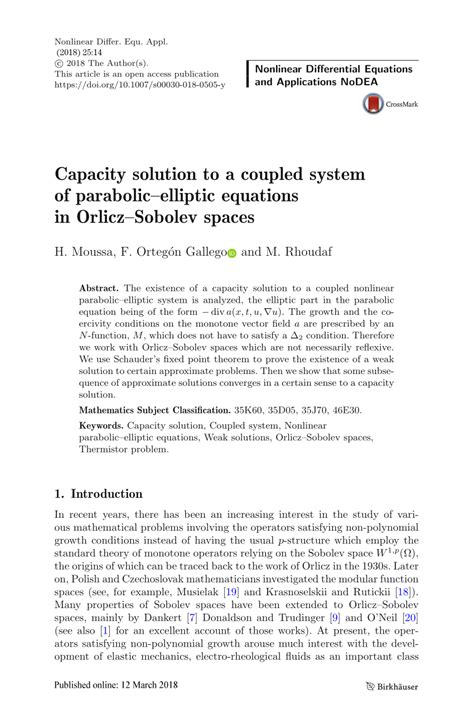 Pdf Capacity Solution To A Coupled System Of Parabolicelliptic