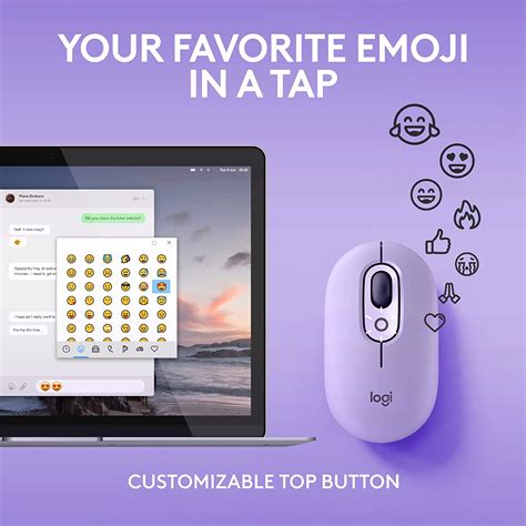 Logitech Pop Mouse Wireless Mouse Emoji Button Cosmos Lavender