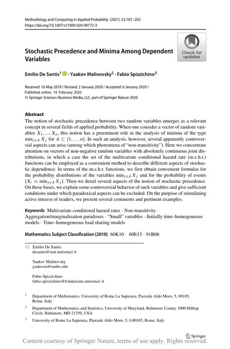 Stochastic Precedence And Minima Among Dependent Variables Request Pdf