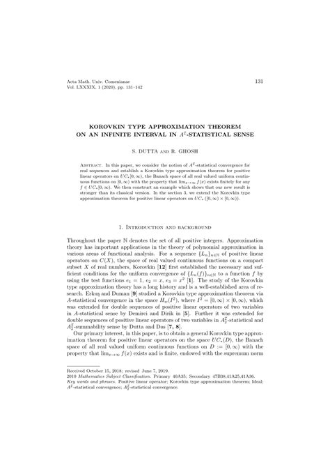 pdf korovkin type approximation theorem on an infinite interval in ai statistical sense