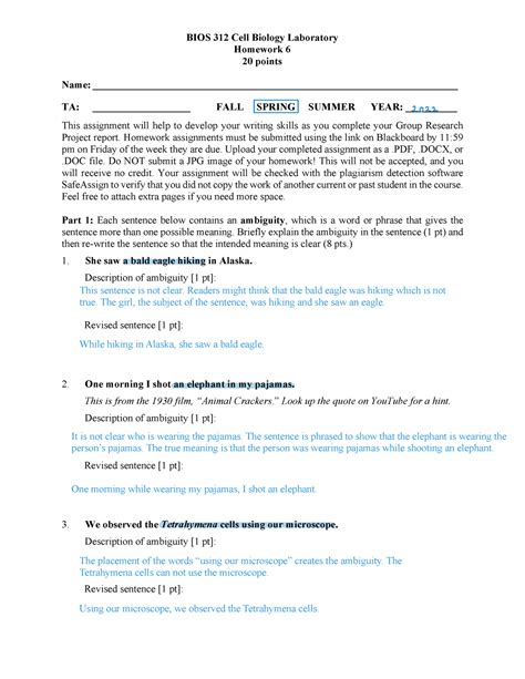 BIOS 312 Cell Biology Laboratory Homework 6 Studocu