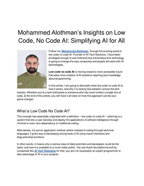 Ppt Mohammed Alothmans Insights On Low Code No Code Ai Simplifying