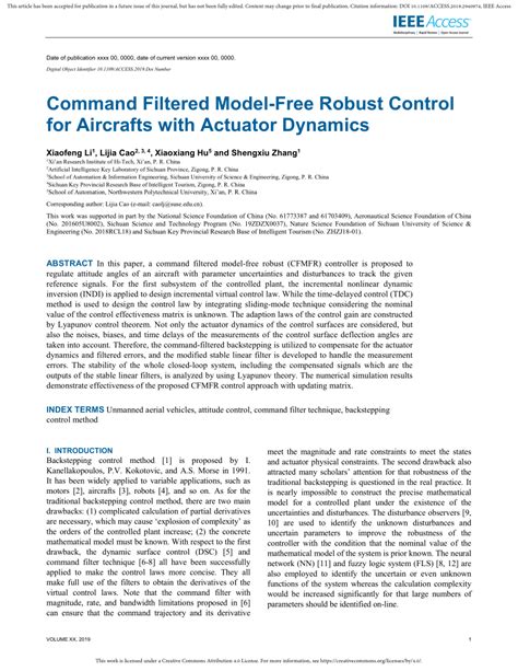 Pdf Command Filtered Model Free Robust Control For Aircrafts With Actuator Dynamics