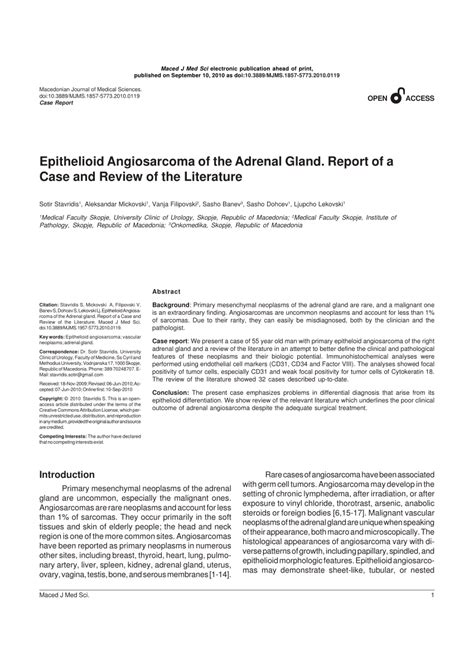 Pdf Epithelioid Angiosarcoma Of The Adrenal Gland Report Of A Case And Review Of The Literature