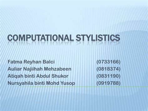Computational Stylistics Ppt PPT