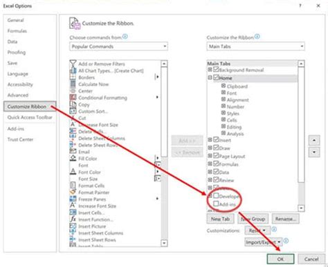 Customize The Excel Ribbon Add Developer To The Ribbon