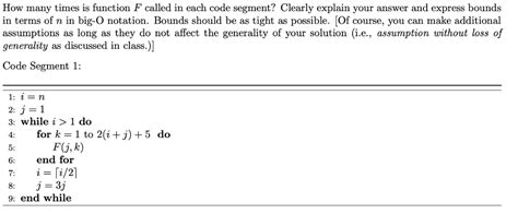 Solved How Many Times Is Function F Called In Each Code