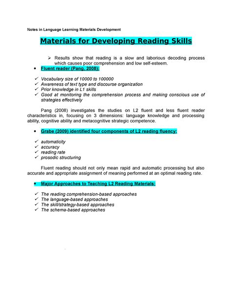 Materials For Developing Reading Skills Notes In Language Learning