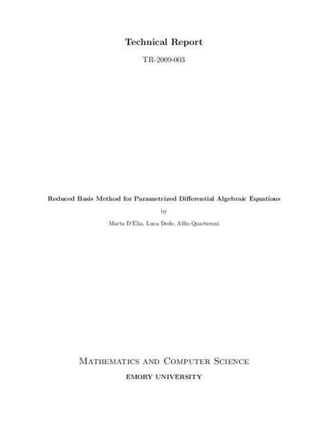 Pdf Reduced Basis Method For Parametrized Differential Algebraic