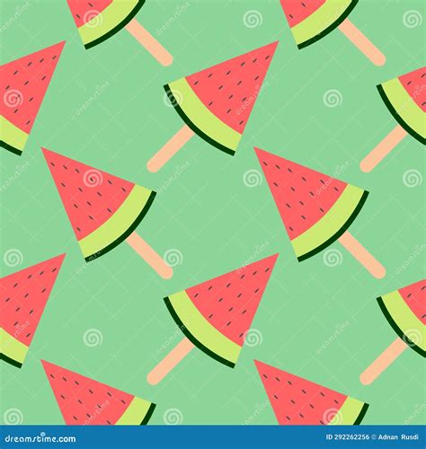 Watermelon Ice Cream Stick Seamless Pattern Vector Illustration Stock
