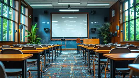 Academic Space An Unoccupied University Classroom Furnished With Modern Ergonomic Chairs And A