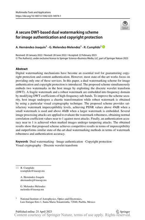 A Secure Dwt Based Dual Watermarking Scheme For Image Authentication And Copyright Protection