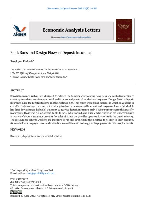 Pdf Bank Runs And Design Flaws Of Deposit Insurance