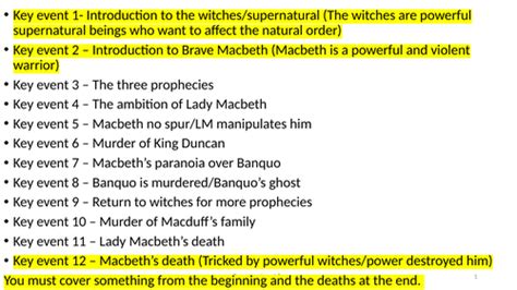 Macbeth Detailed Plot Revision Cards Slides To Print Teaching Resources