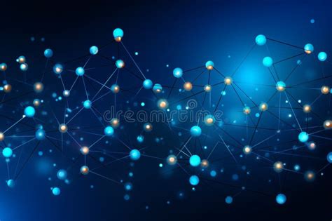 Abstract Blue Background With Interweaving Colored Dots And Lines Network Connection Structure