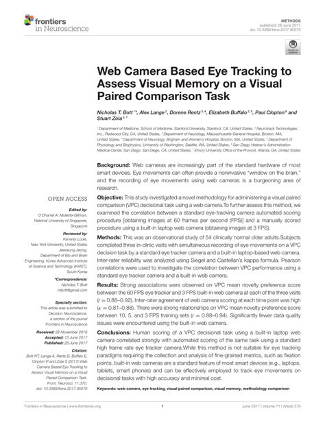 Pdf Web Camera Based Eye Tracking To Assess Visual Memory On A Visual Paired Comparison Task