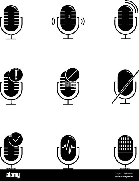Microphone Connection Problem Glyph Icons Set Sound Recorders Idea Connected Mics Different