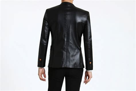 พร้อมส่ง เสื้อสูท ผู้ชาย หนัง Pu สีดำ คอปก แขนแต่งกระดุม กระดุมหน้า ใส่ทำงาน ใส่ลำลอง ใส่เท่