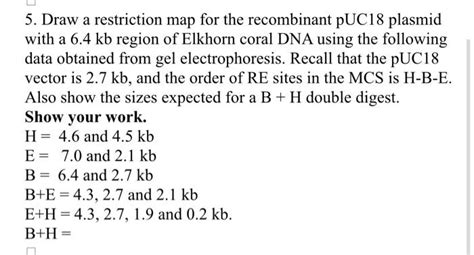 Solved 5 Draw A Restriction Map For The Recombinant Puc18