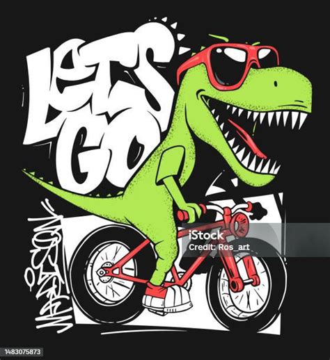 자전거를 탄 공룡 길거리의 익스트림 스포츠 벡터 그림 그래피티에 대한 스톡 벡터 아트 및 기타 이미지 그래피티 자전거 타기 두발자전거 Istock