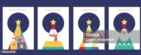 공 나무 순록이 있는 크리스마스 기하학적 배경 엽서 A4 크기의 편집 가능한 벡터 그림 배경 주제에 대한 스톡 벡터 아트 및 기타 이미지 Istock