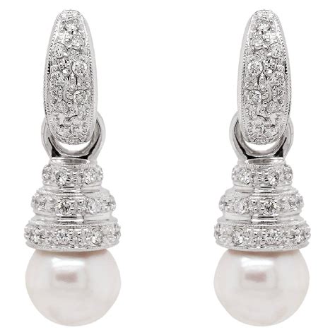 1950s Pearl Diamond And White Gold Handmade Day And Night Earrings At