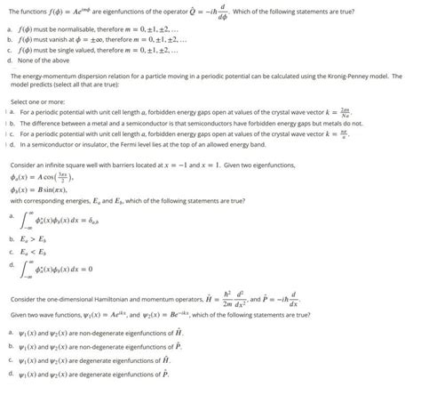 Solved The Functions F0 Aeimet Are Eigenfunctions Of The
