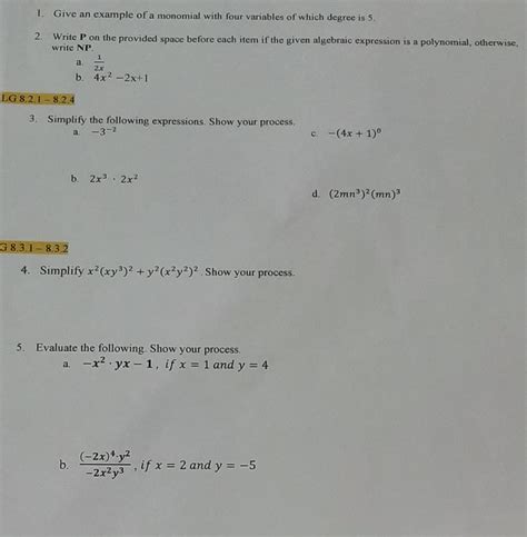 Solved 1 Give An Example Of A Monomial With Four Variables
