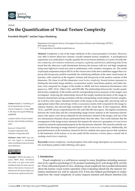 Pdf On The Quantification Of Visual Texture Complexity