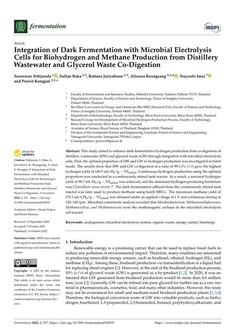 Pdf Integration Of Dark Fermentation With Microbial Electrolysis Cells For Biohydrogen And
