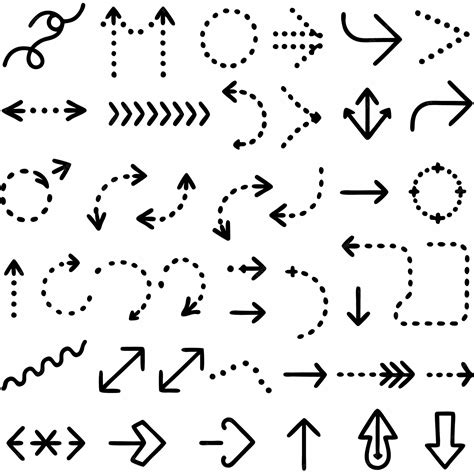 Hand Drawn Collection Of Arrows And Symbols Including Dotted Lines Curved Shapes And Straight