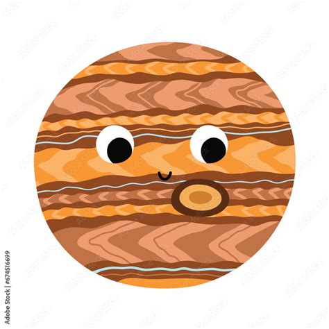 Happy Jupiter Planet In Cartoon Style Cute Smiling Solar System Character Clipart Space