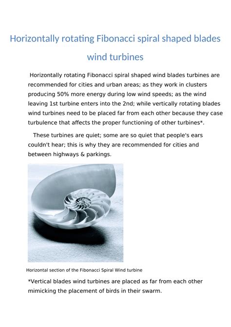pdf horizontally rotating fibonacci spiral shaped blades wind turbines