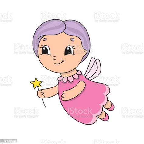 보라색 머리와 귀여운 요정입니다 유치한 만화 스타일의 귀여운 평면 벡터 일러스트 재미있는 캐릭터 흰색 배경에 격리 0명에 대한 스톡 벡터 아트 및 기타 이미지 Istock