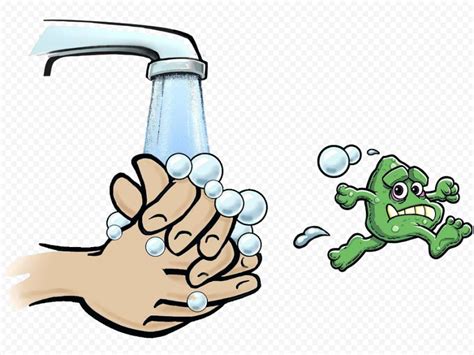 Hands Washing Cartoon Germs Soap Water Hygiene Hand Washing Poster