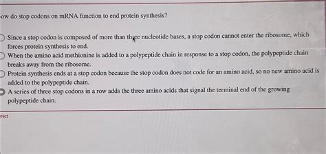 Solved Low Do Stop Codons On Mrna Function To End Protein