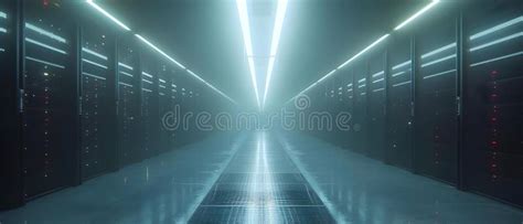 Hightech Server Room With Rows Of Supercomputers In A Data Center For Cloud Computing And Big