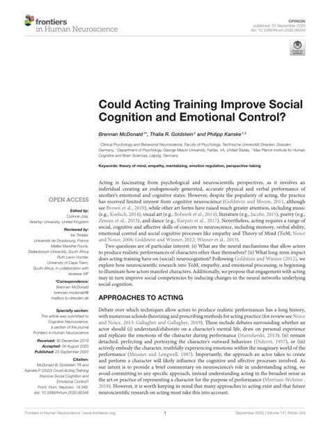 Pdf Could Acting Training Improve Social Cognition And Emotional Control