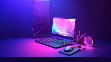 Premium Photo A Laptop With A Purple Light Behind It