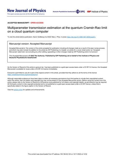 Pdf Multiparameter Transmission Estimation At The Quantum Cramér Rao Limit On A Cloud Quantum
