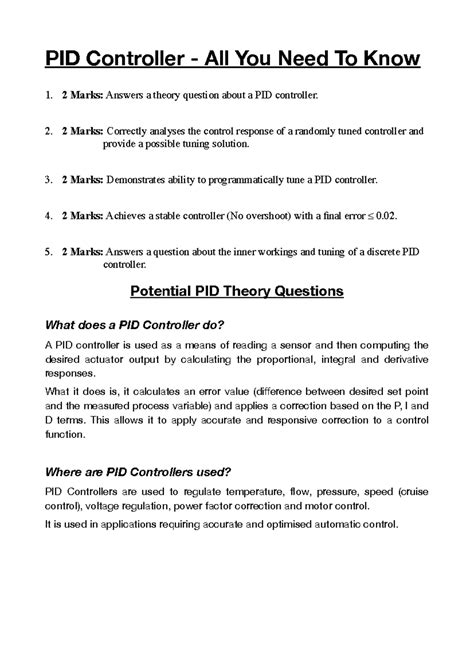 Pid Controller Pid Pid Controller All You Need To Know 2 Marks Answers A Theory Question