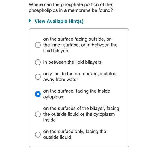 Solved Where Can The Phosphate Portion Of The Phospholipids