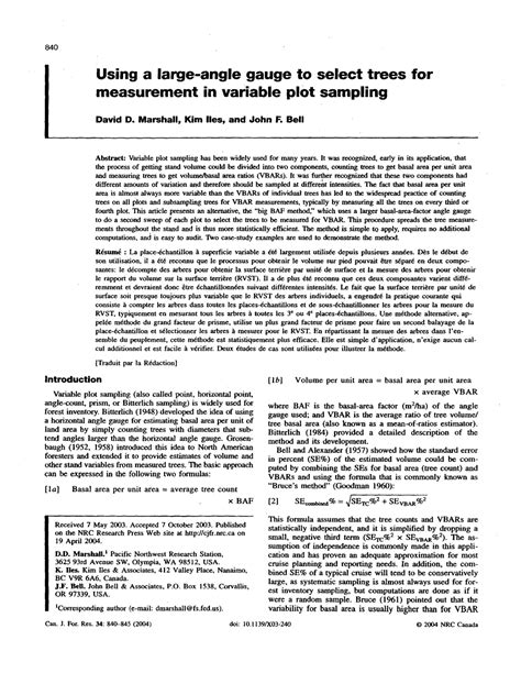 Using A Large Angle Gauge To Select Trees For Measurement In Variable