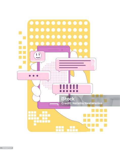 인스턴트 메시징 마케팅 씬 라인 개념 벡터 일러스트레이션 웹 디자인을 위한 스마트폰 2d 만화 캐릭터를 들고 있는 사용자 소셜 미디어 커뮤니케이션 온라인 채팅 광고