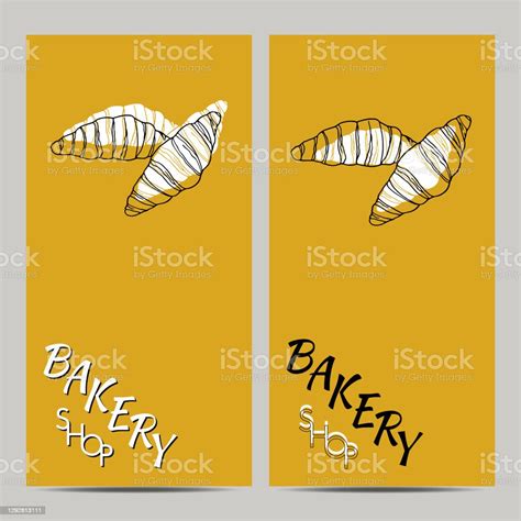 크루아상이 있는 베이커리 숍 포스터의 손으로 그린 세트 메뉴 카페 비스트로 레스토랑 베이커리 및 포장을위한 디자인 스케치 요소