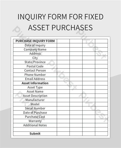 Fixed Asset Form Template