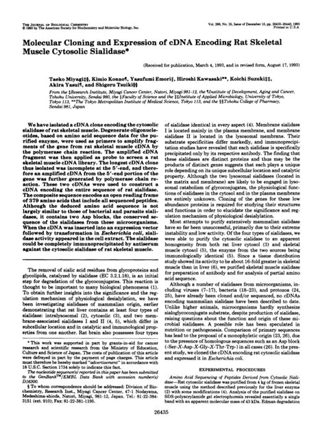 Pdf Molecular Cloning And Expression Of Cdna Encoding Rat Skeletal